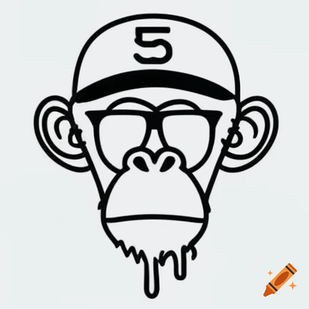 Lineart of monkey face with baseball hat and sunglasses, dripping beard ...