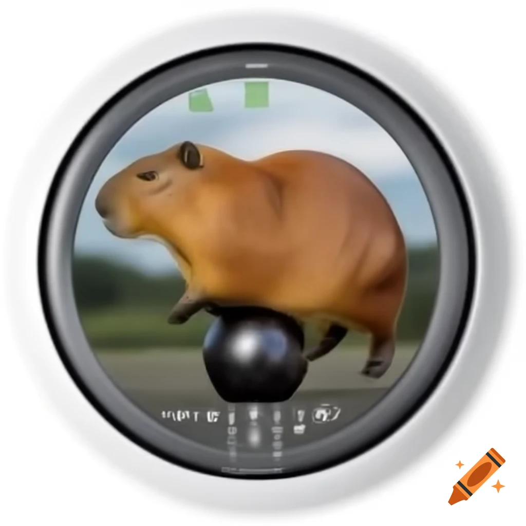 Capybara running on oversized black ball on Craiyon