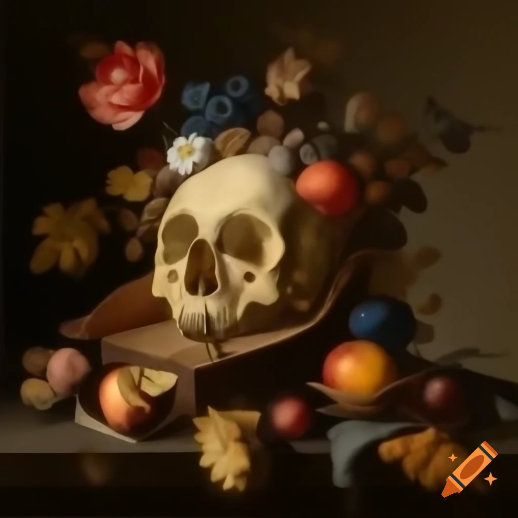 17th-century dutch masters still life featuring skull and autumn fruits ...