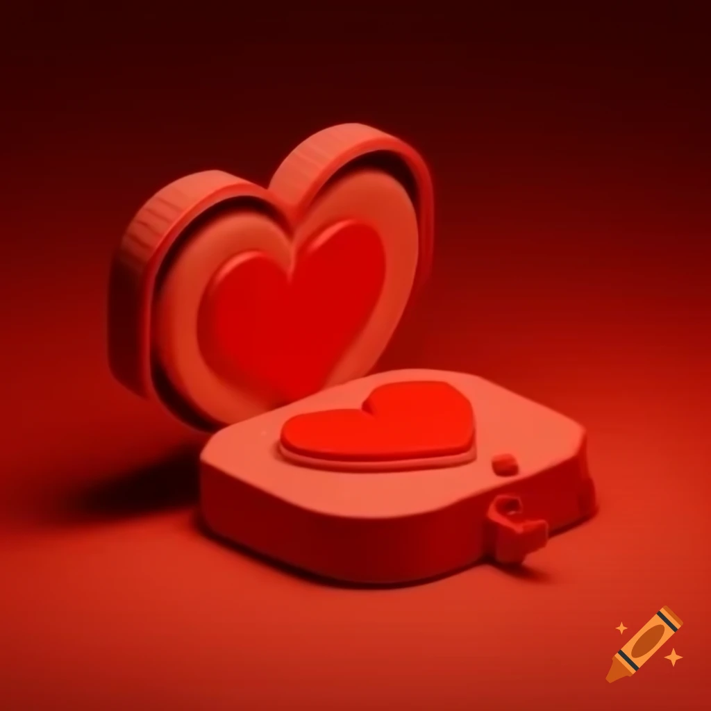 Red heart-shaped box on scarlet surface in isometric projection on Craiyon