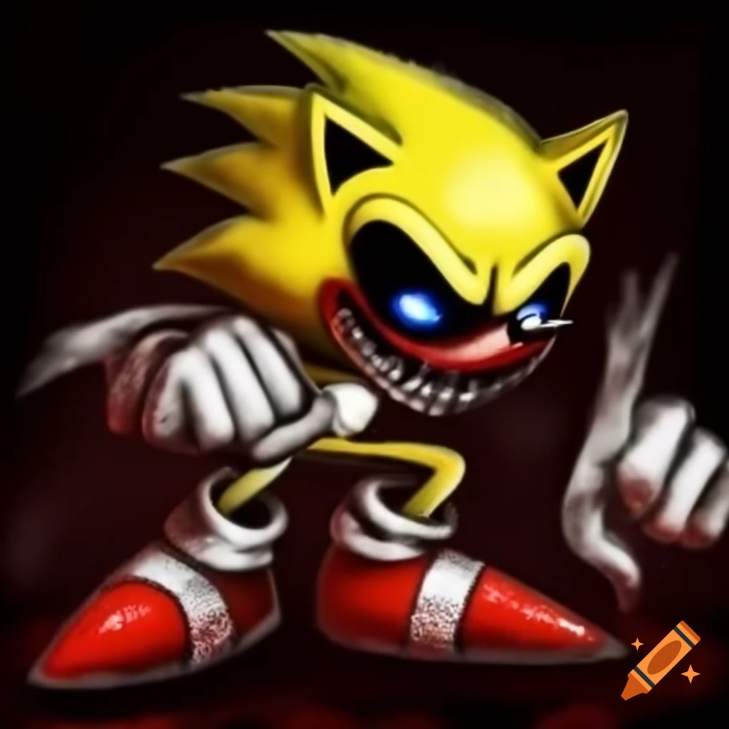 Evil yellow sonic.exe character with menacing expression on Craiyon