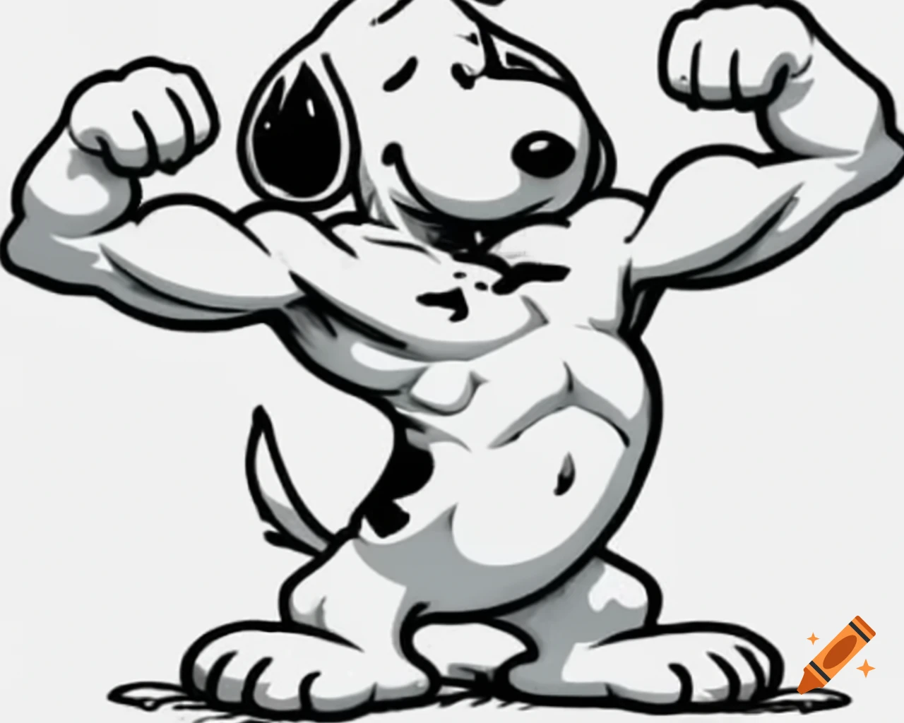 Muscular cartoon beagle reminiscent of snoopy flexing in dynamic pose ...