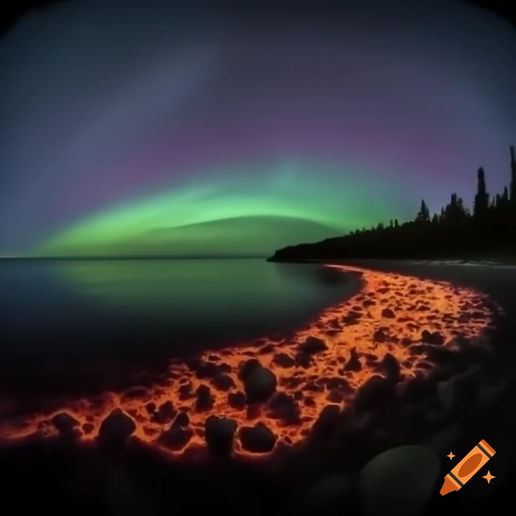 Glowing Yooperlites on Lake Superior shoreline under star-filled night ...