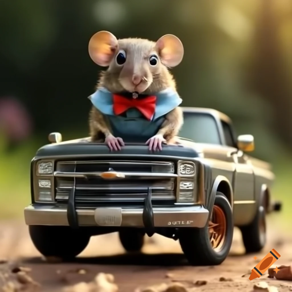 Realistic mouse in red polka dot bowtie sitting by a rugged light grey ...