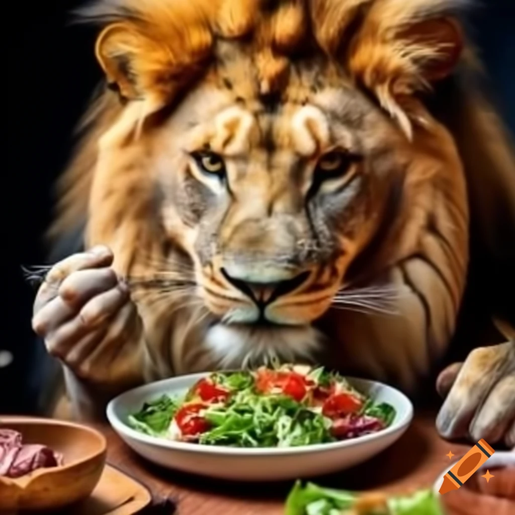 Lion enjoying a salad on Craiyon