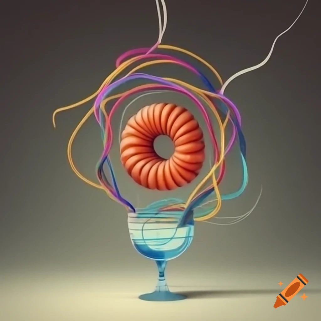 Colorful wires forming toroidal coil, suspended in glass on Craiyon