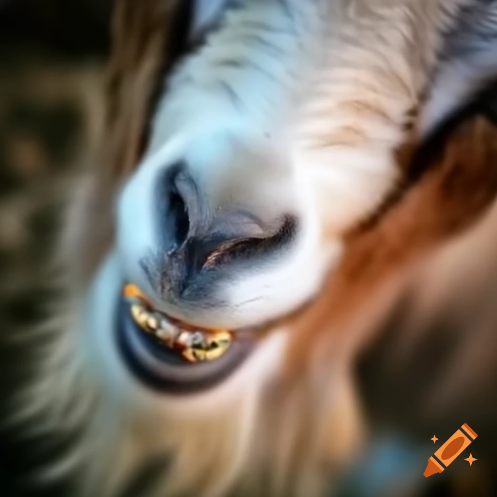 Goat with diamond teeth showcasing a flashy smile on Craiyon