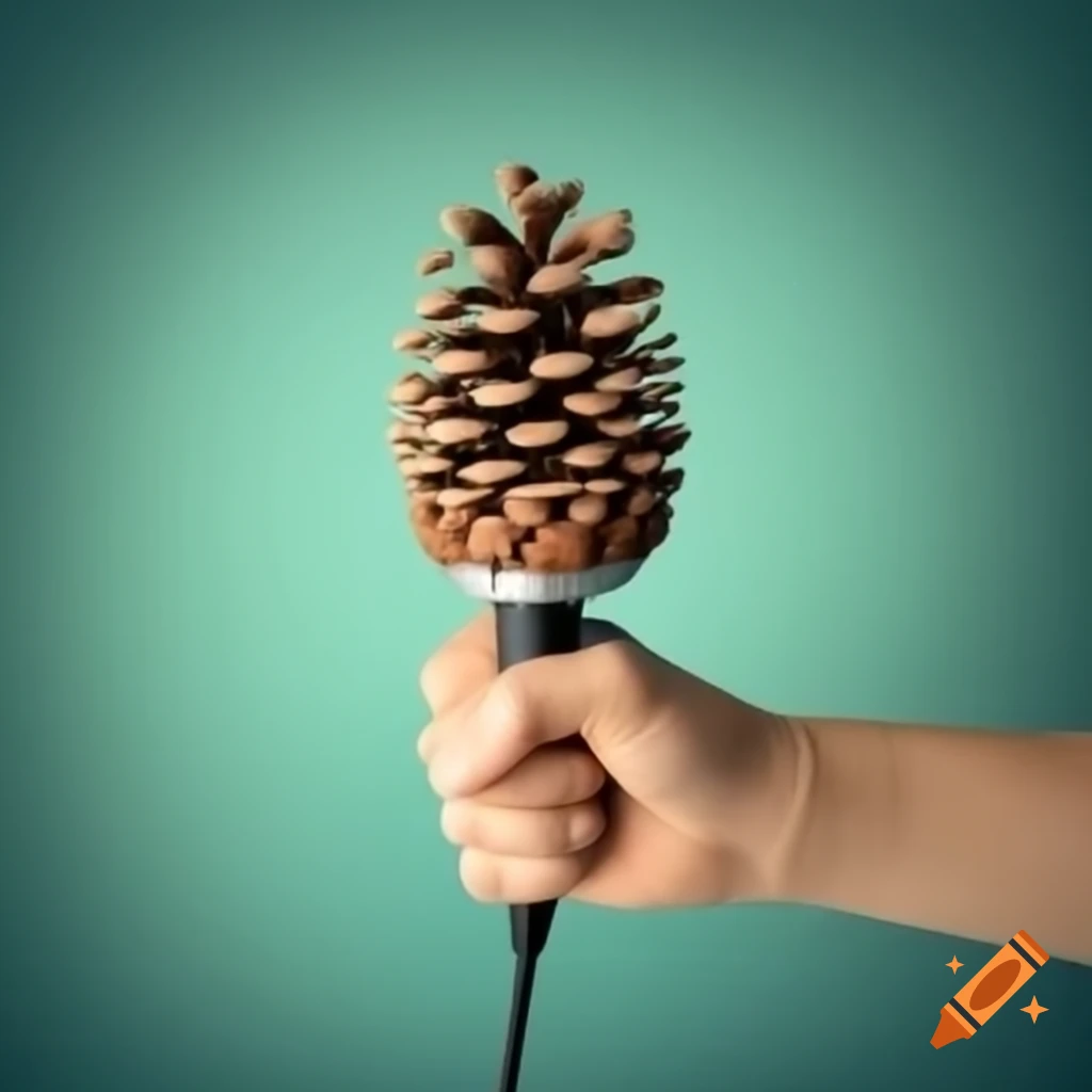 Handheld microphone topped with a pine cone on Craiyon