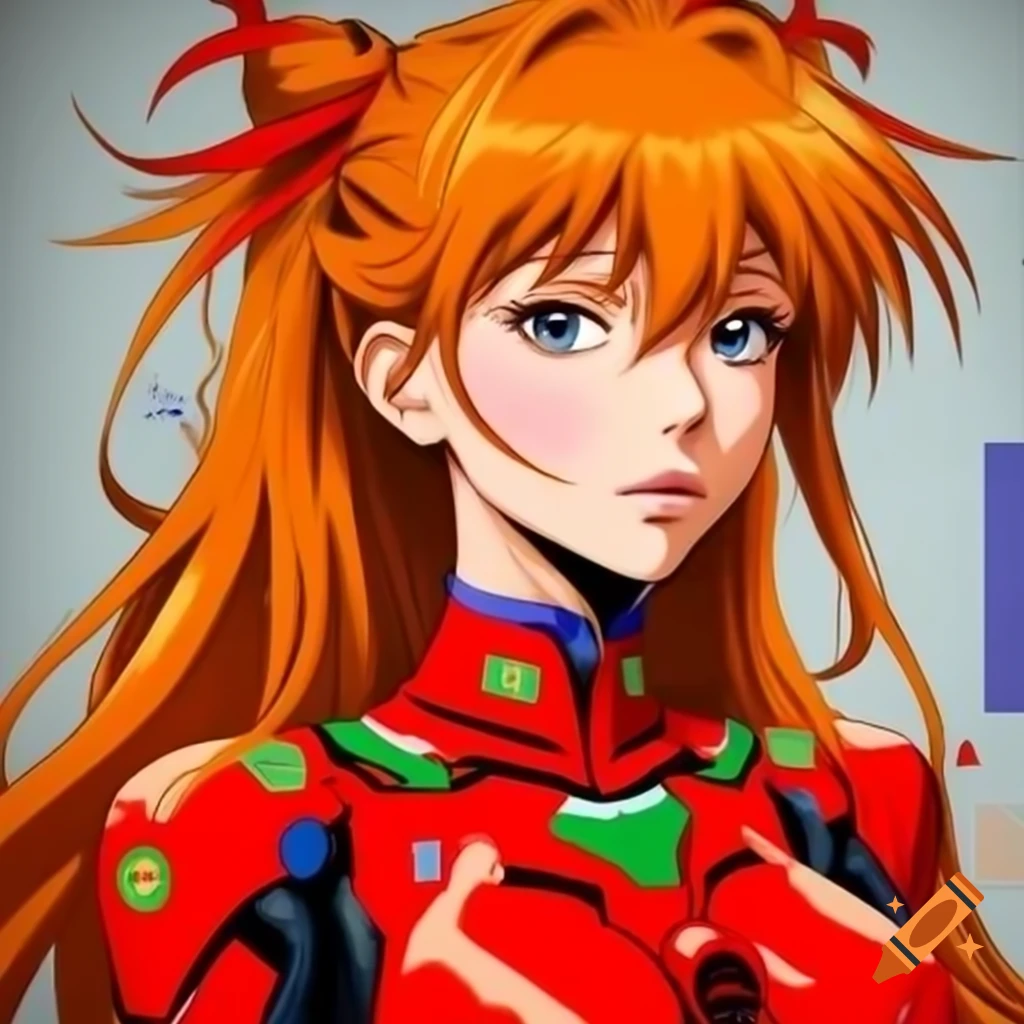 Asuka Langley in red pilot suit blending Basquiat style with original ...