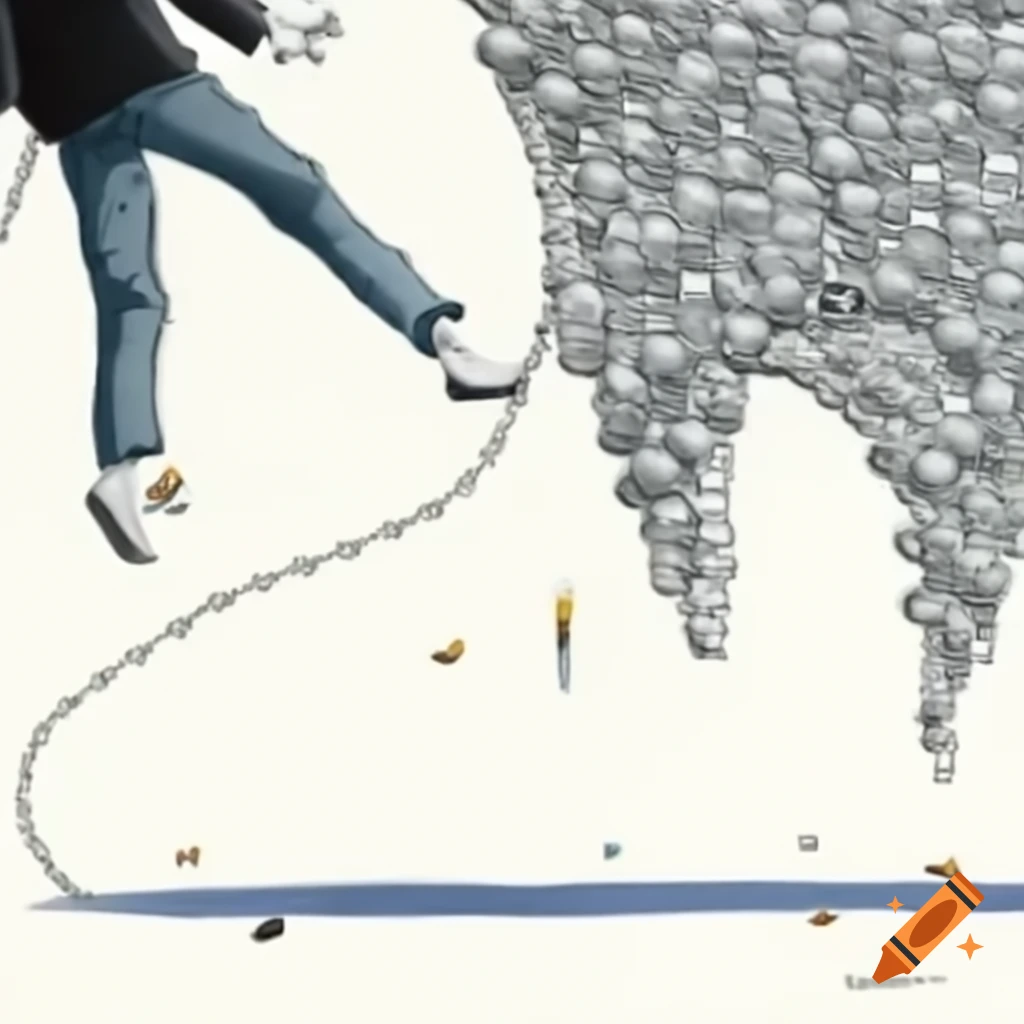 Man walking away with chains from shackles, distant view on Craiyon