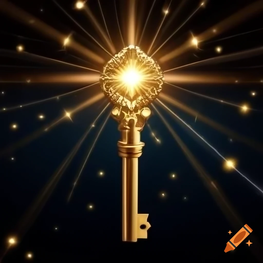 Majestic golden key surrounded by sparkling constellation of smaller ...