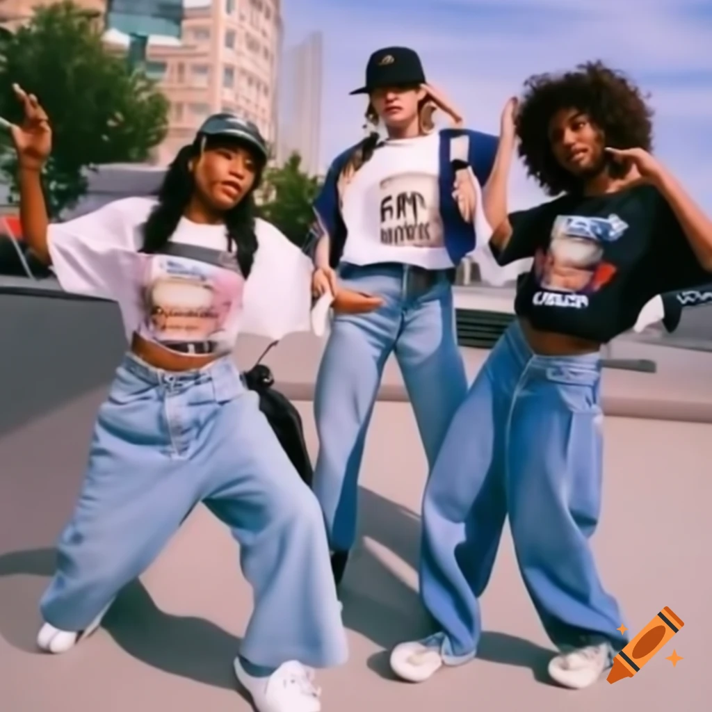 Photorealistic depiction of people showcasing 2000s fashion styles in ...