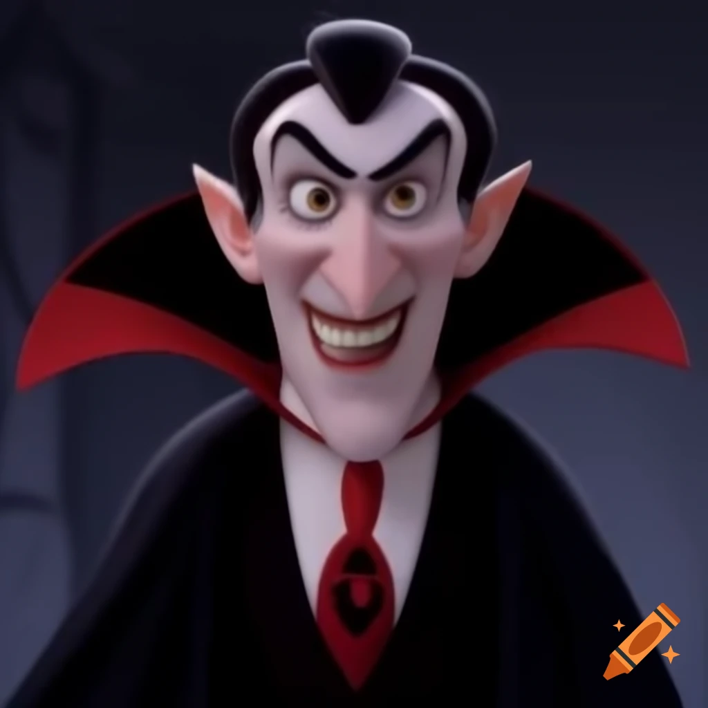 Nicolas Cage as Dracula resembling animated character from Transylvania ...