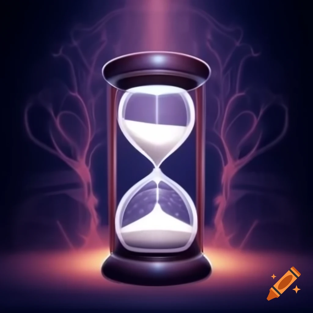 Hourglass in mystical space with ethereal light and flowing sands on ...