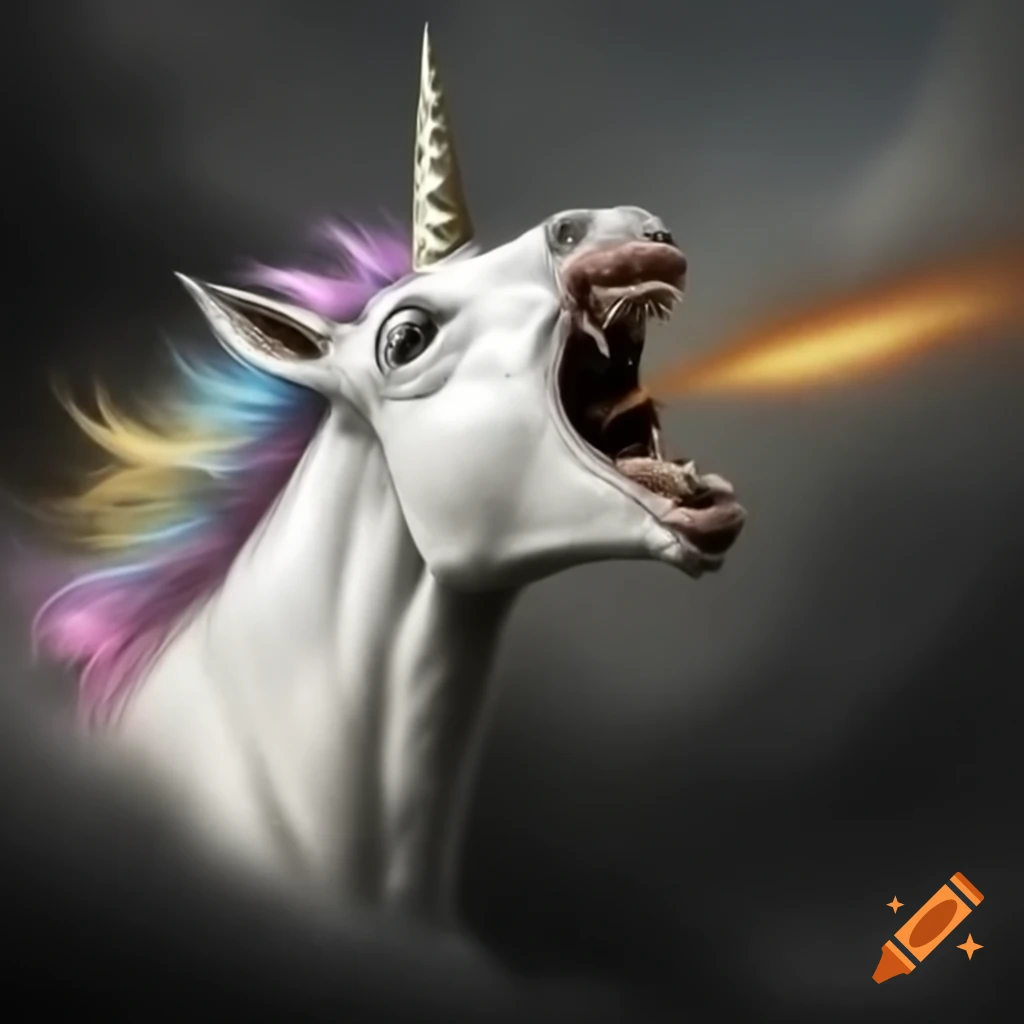 Unicorn head roaring with thunder striking its horn on Craiyon