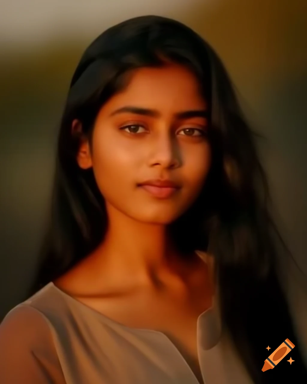 Portrait of young Indian woman with glowing skin and calm expression on ...