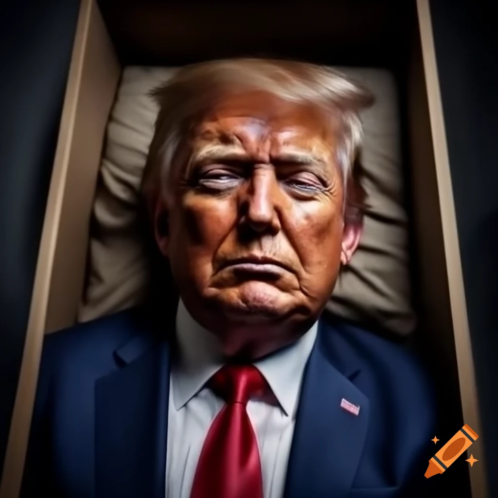 Hyper-realistic satire photo of a man sleeping in a coffin in intricate ...