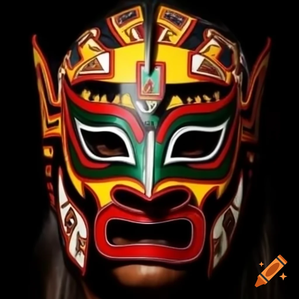 Colorful aztec wrestling masks displayed on Craiyon
