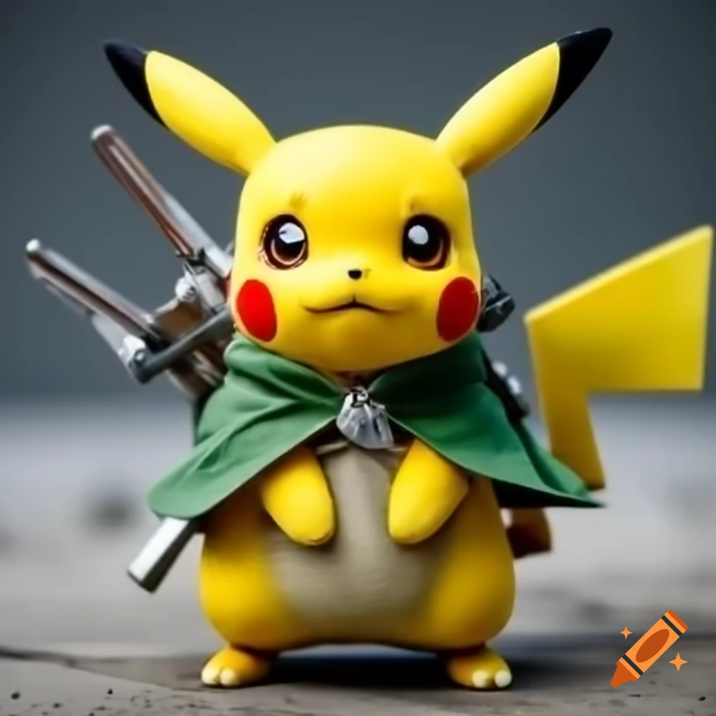 Realistic Pikachu wearing Attack on Titan cape and wielding swords on ...