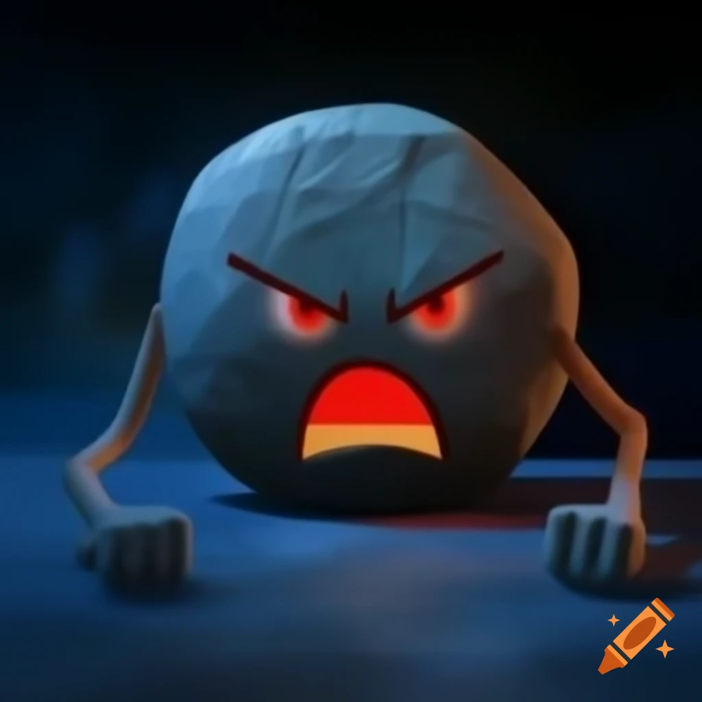 Angry stone character with face and glowing eyes, fists raised in anime ...