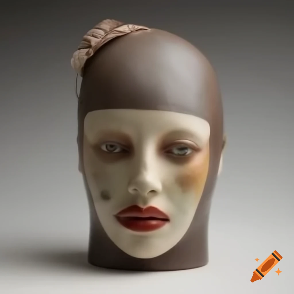 Unique ceramic sculpture of a female face with unsettling features on ...