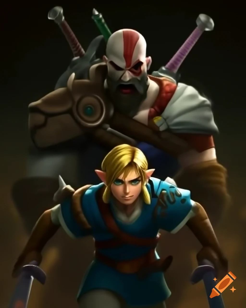 Epic battle between Link and Kratos featuring legendary champions on ...
