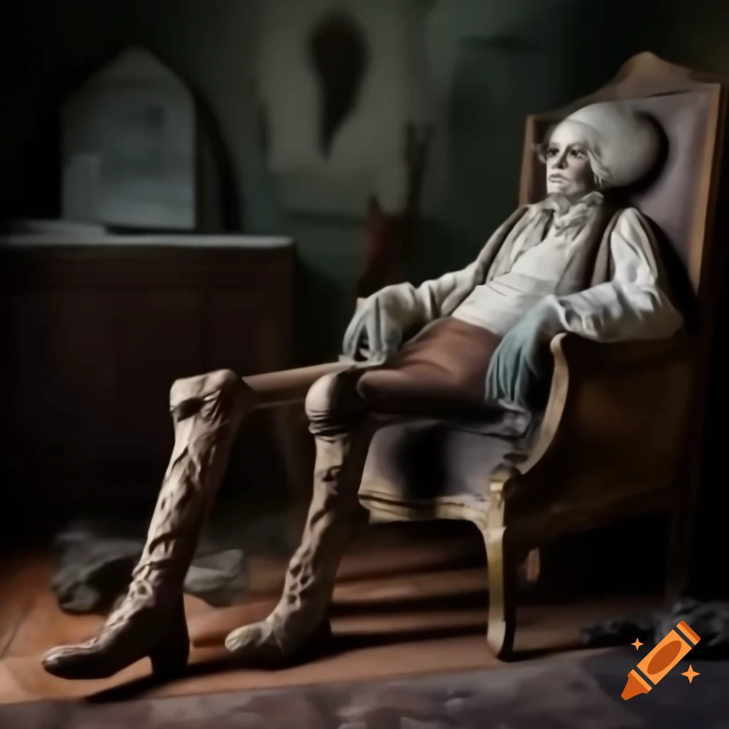 Undead figure from the 1750s with ragged clothes sitting in baroque ...