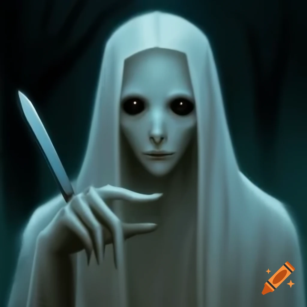 Abstract white entity featuring knife-like appendage on Craiyon