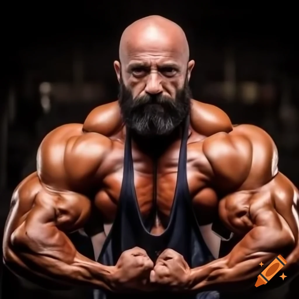 Muscular superhuman bodybuilder with short beard on Craiyon