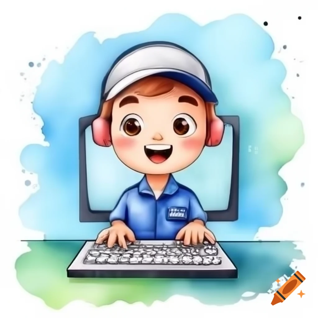 Smiling cartoon computer technician on Craiyon