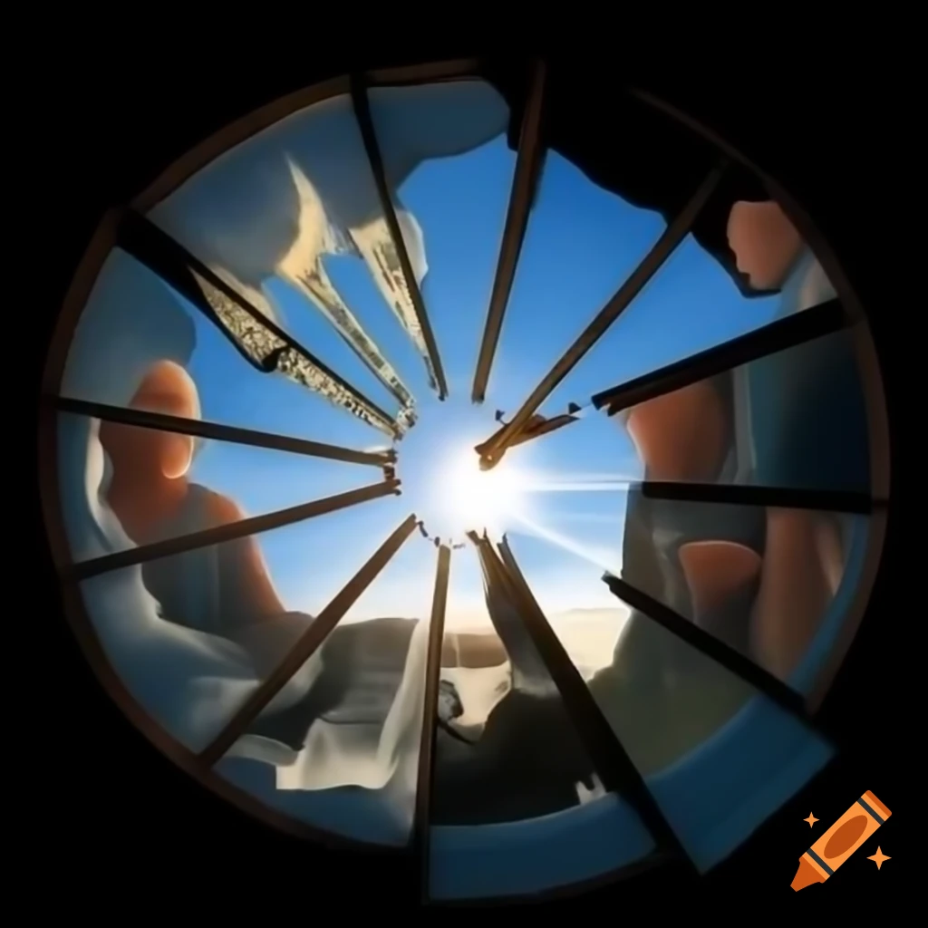 Sunlight through broken window with person repairing it, symbolizing ...