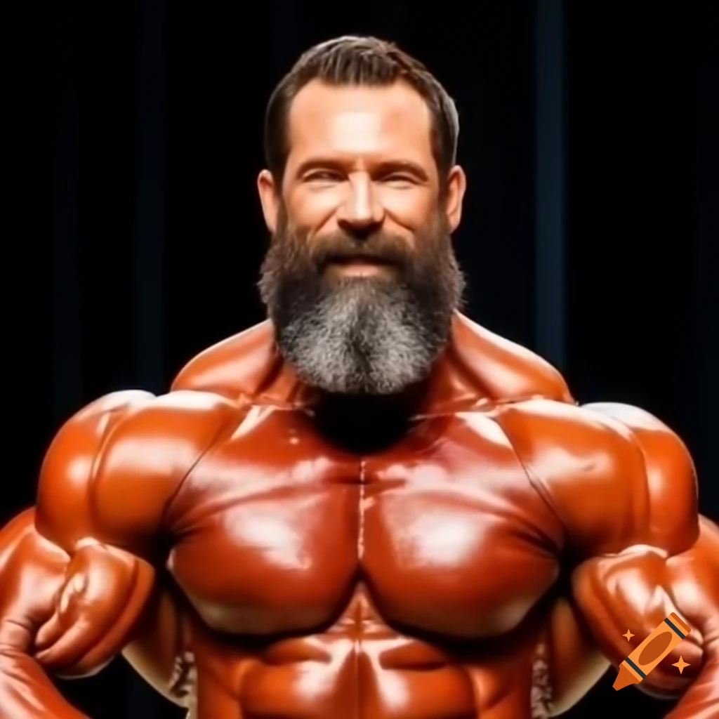 Muscular superhuman bodybuilder resembling Jon Hamm with well-groomed ...
