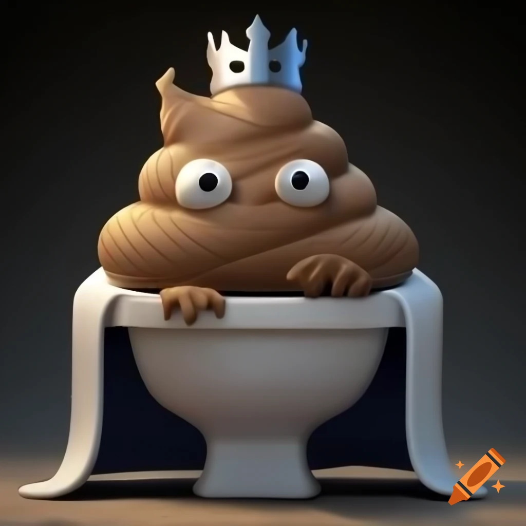 Friendly 3D character resembling a crown-wearing poop with half its ...