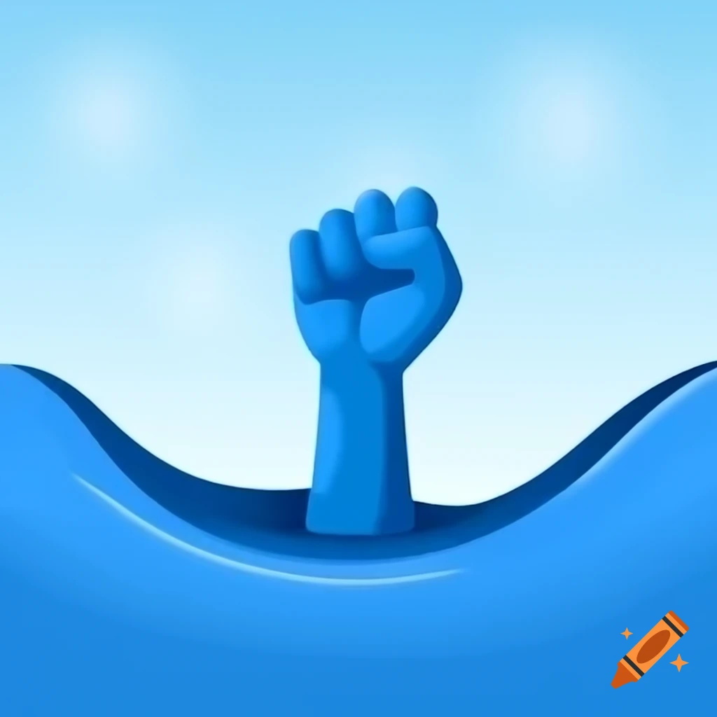 Royal blue wave forming a fist as it surges upwards on Craiyon