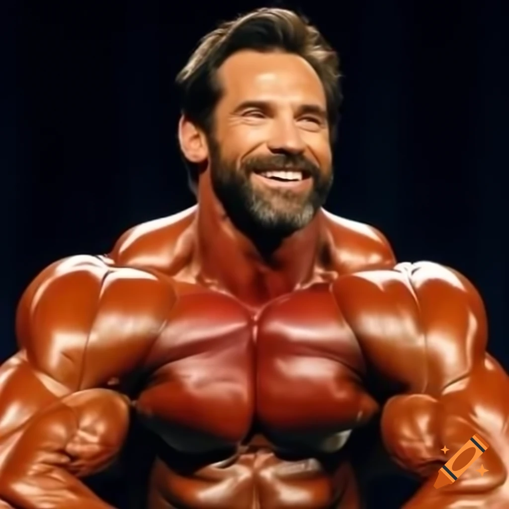 Muscular superhuman bodybuilder resembling Jon Hamm with well-groomed ...