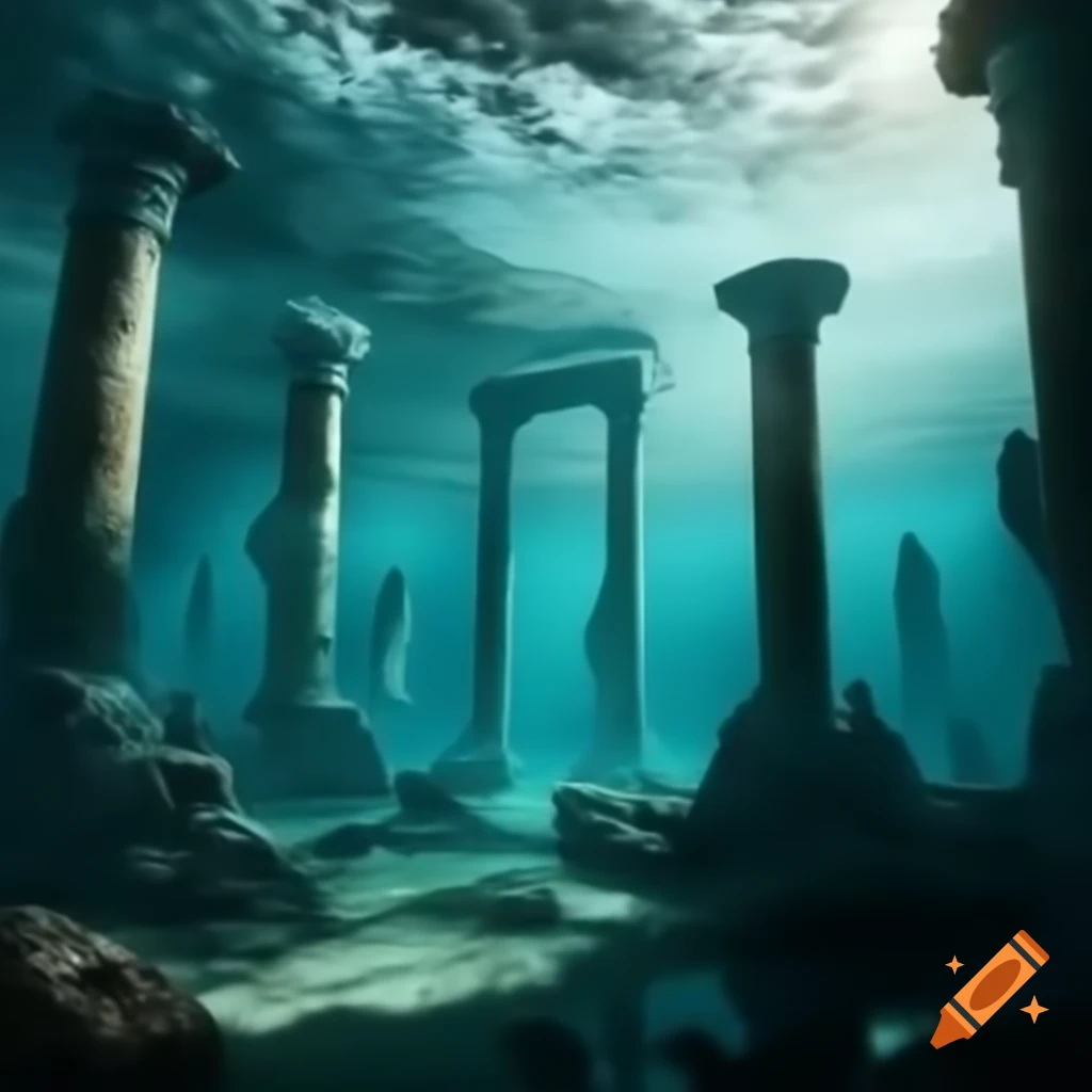 Underwater view of the lost city of Thonis-Heracleion with sunken ...