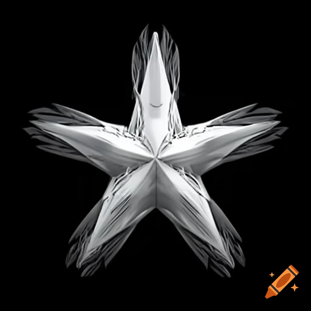 Intricate white geometric 3D star fractal shape on black background on ...