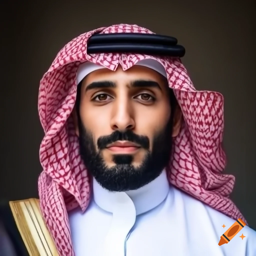 Saudi man in his late 40s with mustache and light beard, front and back ...