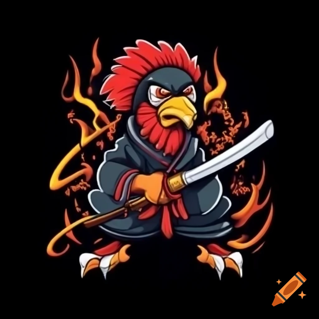 Fierce chicken in samurai outfit holding katana, bold and modern vector ...