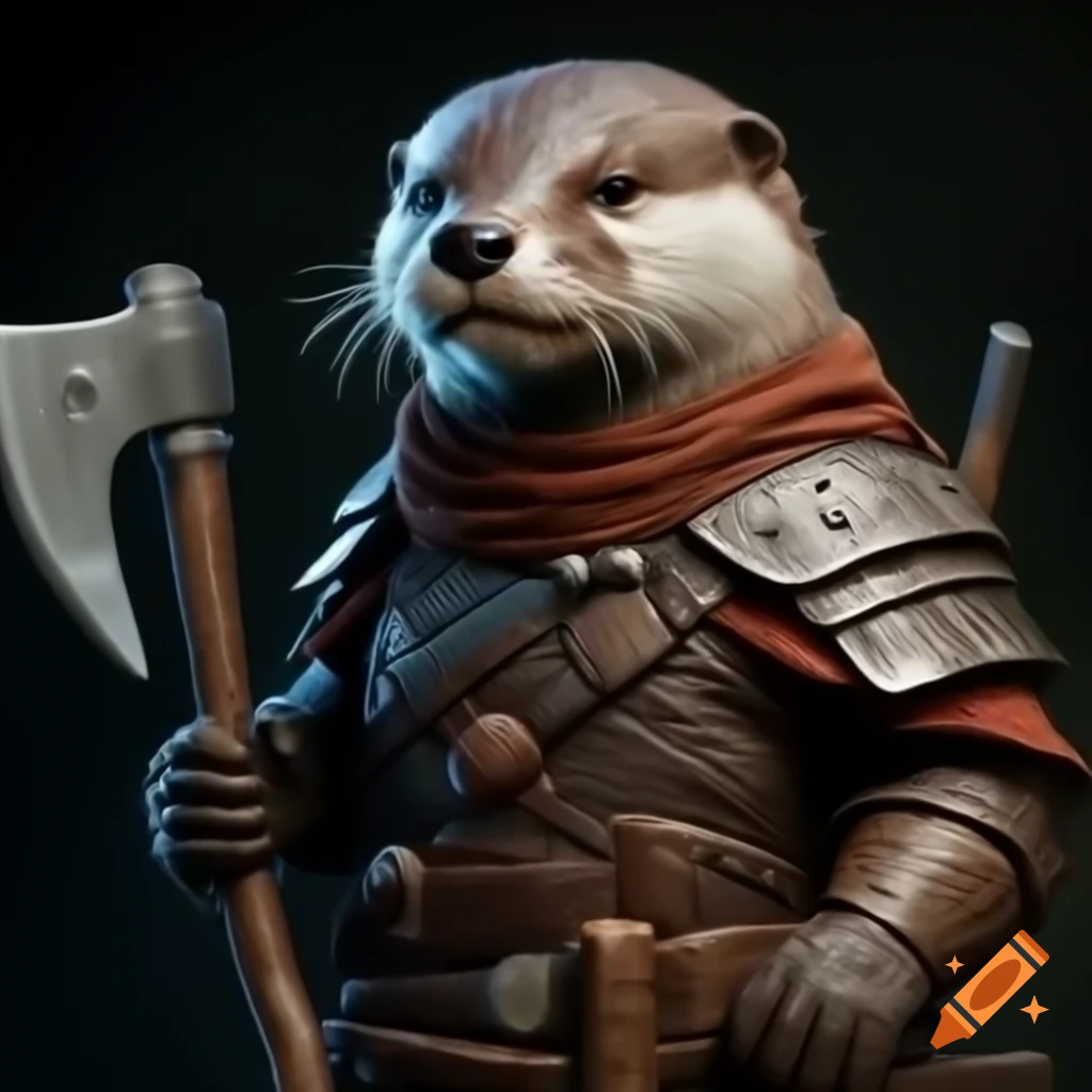 Hyper realistic otter warrior wielding battle axe on Craiyon