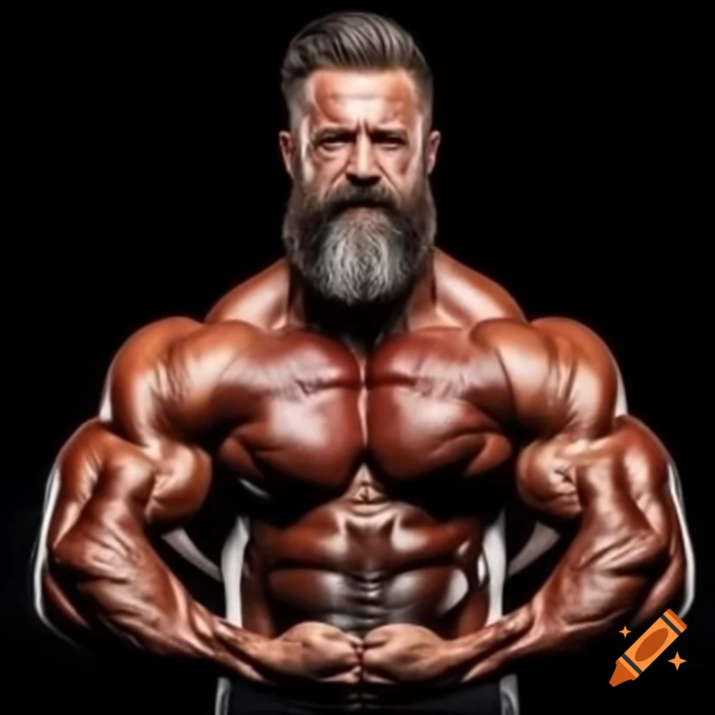 Muscular bodybuilder with massive muscles and well-groomed beard on Craiyon