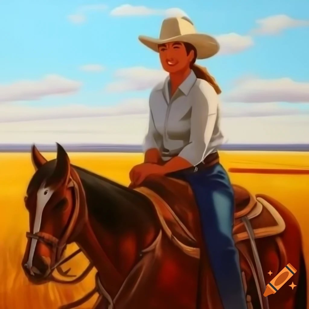 Governor Kristi Noem in cowboy hat sitting on horse in prairie ...