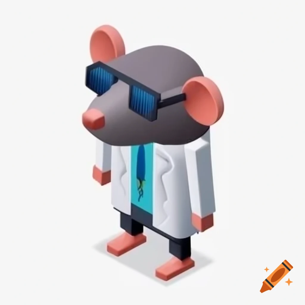 Isometric humanoid rat wearing lab coat and sunglasses on Craiyon