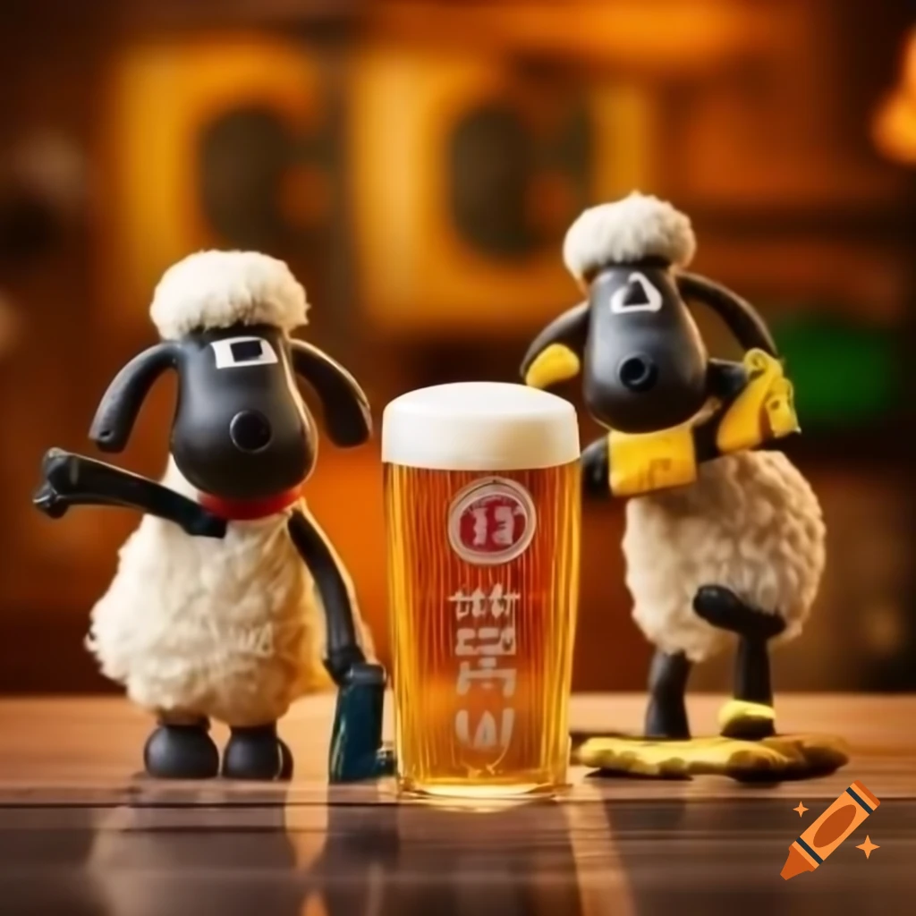 Block of gold, homemade beer pint, and Shaun the Sheep figurine on Craiyon