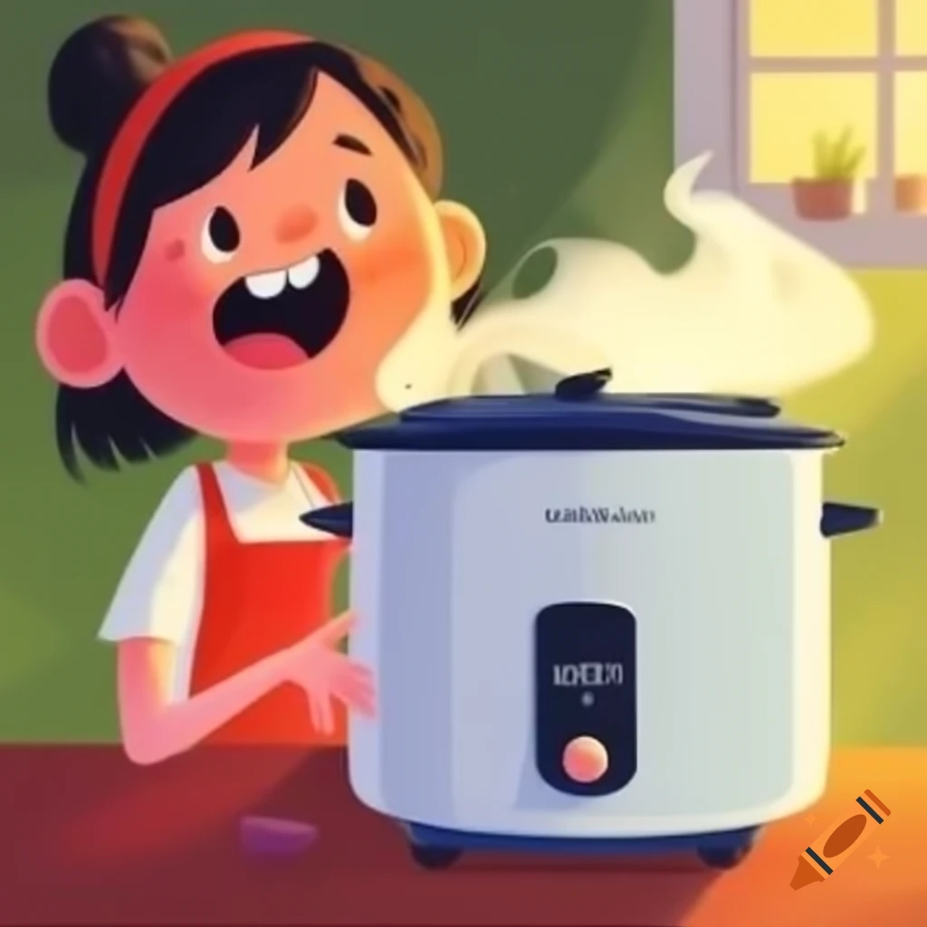 Girl cooking rice with rice cooker in the kitchen on Craiyon
