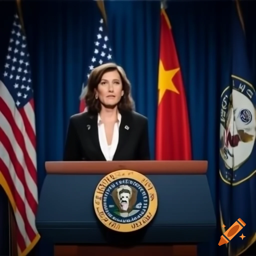 Chinese American female Vice-Presidential candidate speaking at podium ...