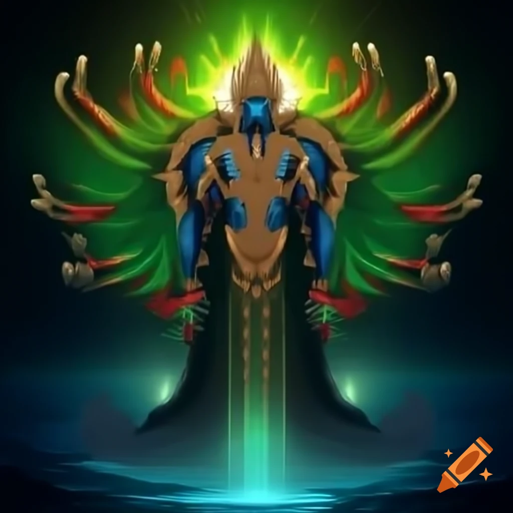 Vibrant male deity with shimmering colors in otherworldly design on Craiyon