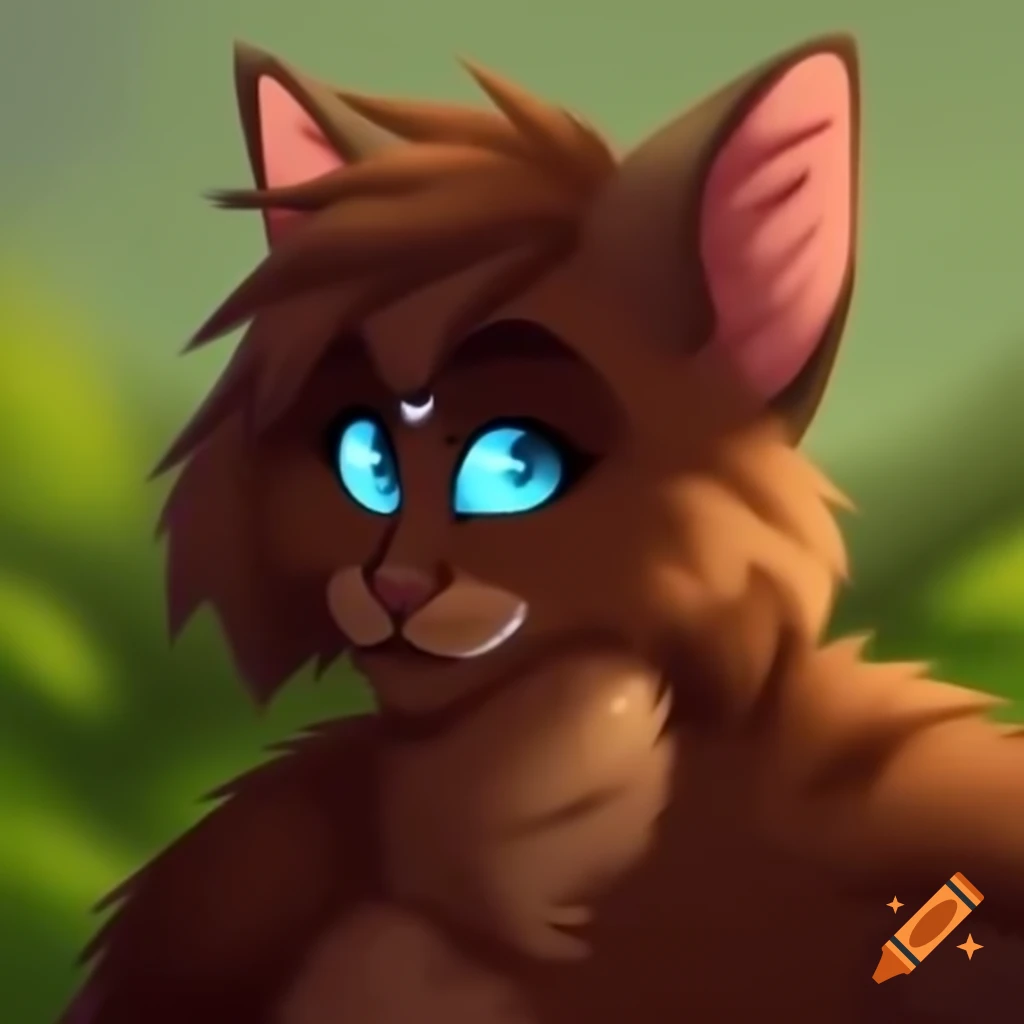 Brown Burmese cat fursona with blue eyes in natural setting and soft ...