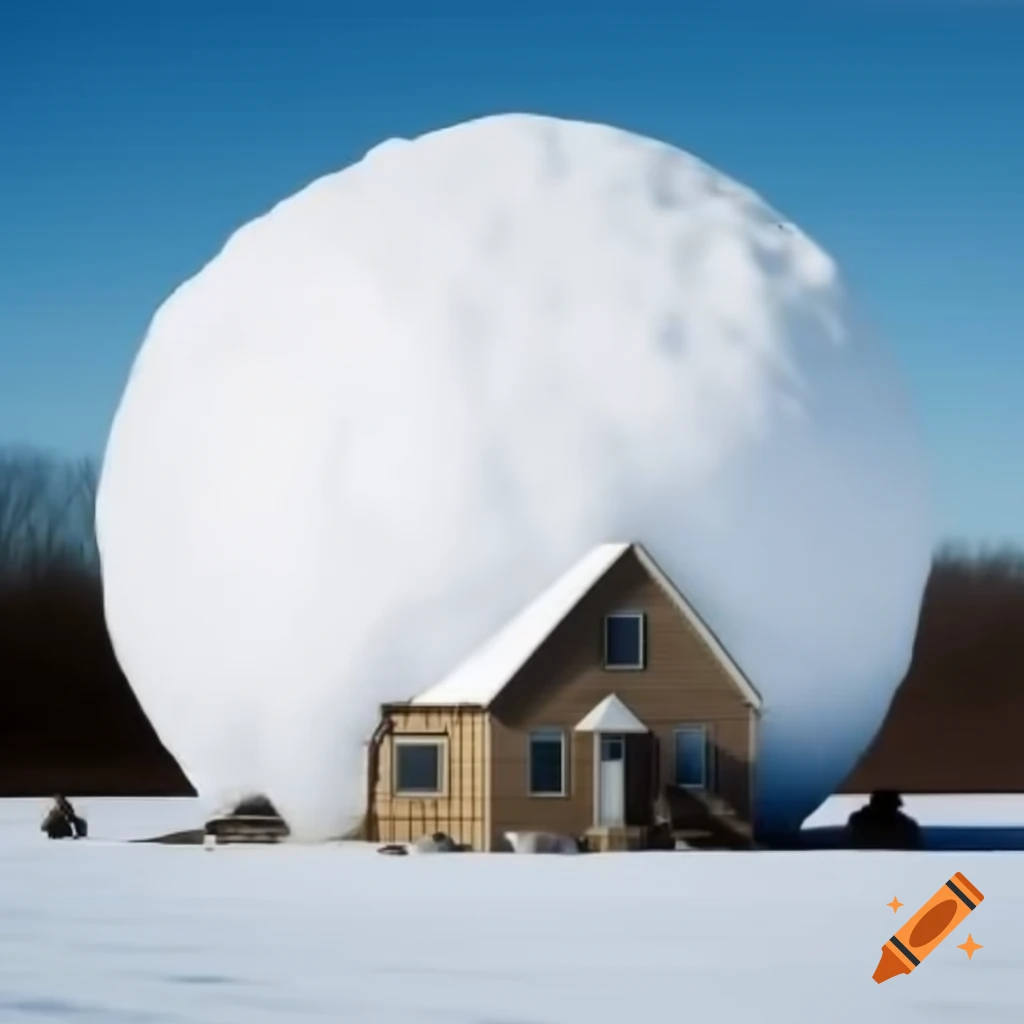 Giant snowball growing larger than a house on Craiyon