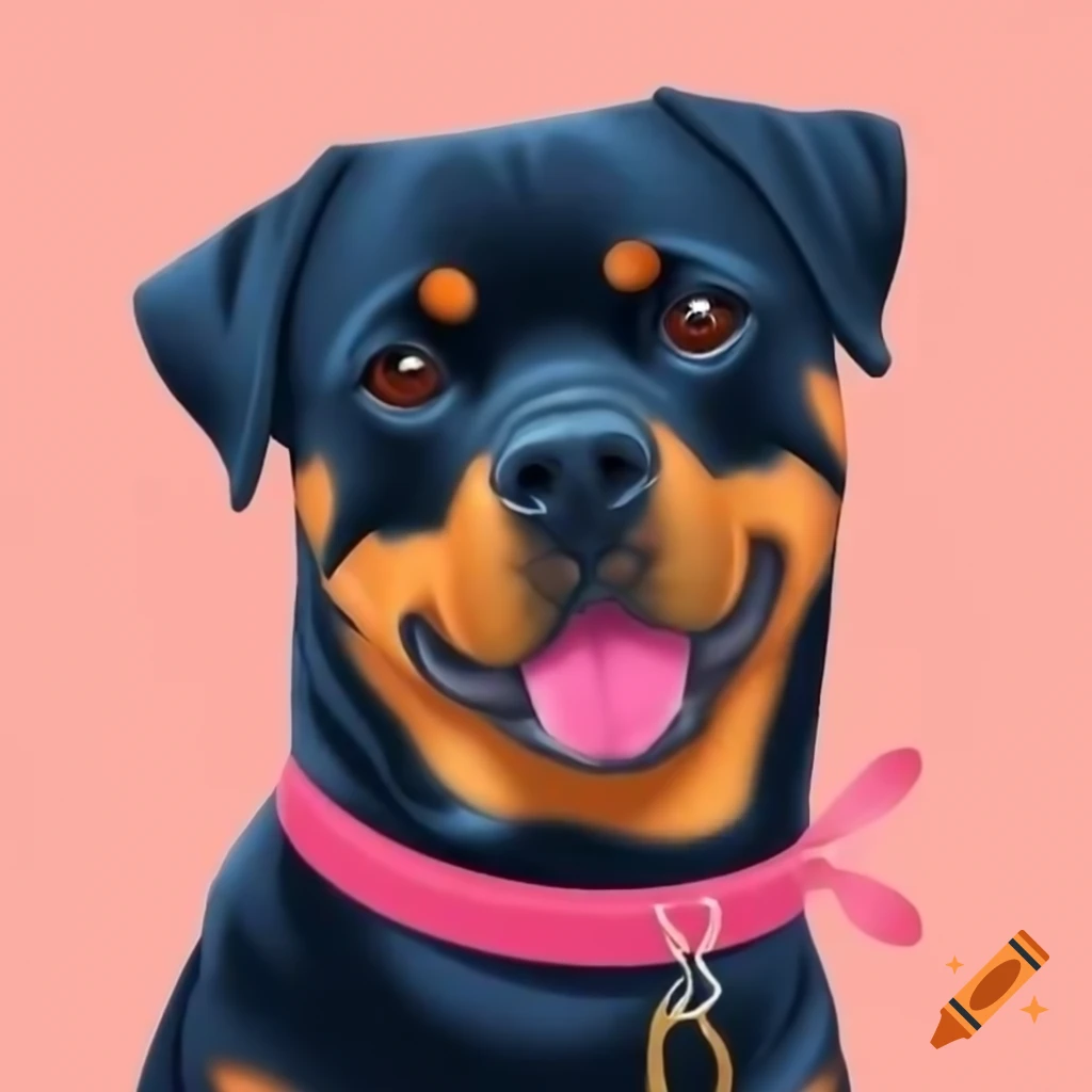 Rottweiler wearing a baby pink bow in anime style on Craiyon